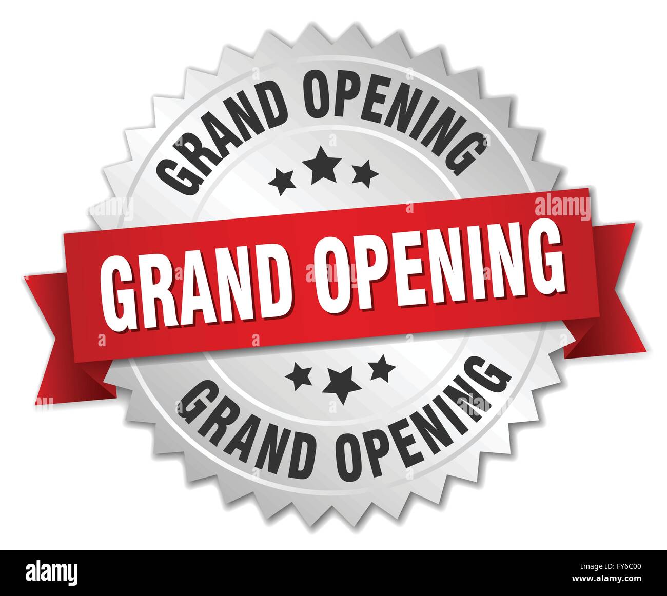 grand opening 3d silver badge with red ribbon Stock Vector Image & Art ...