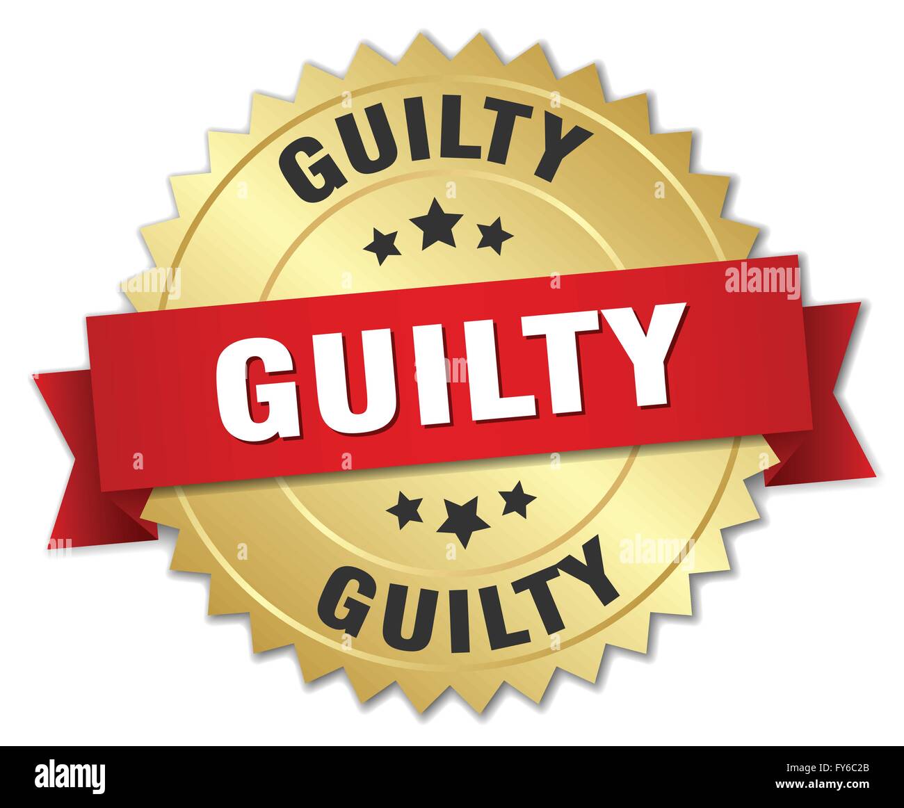 guilty 3d gold badge with red ribbon Stock Vector Image & Art - Alamy