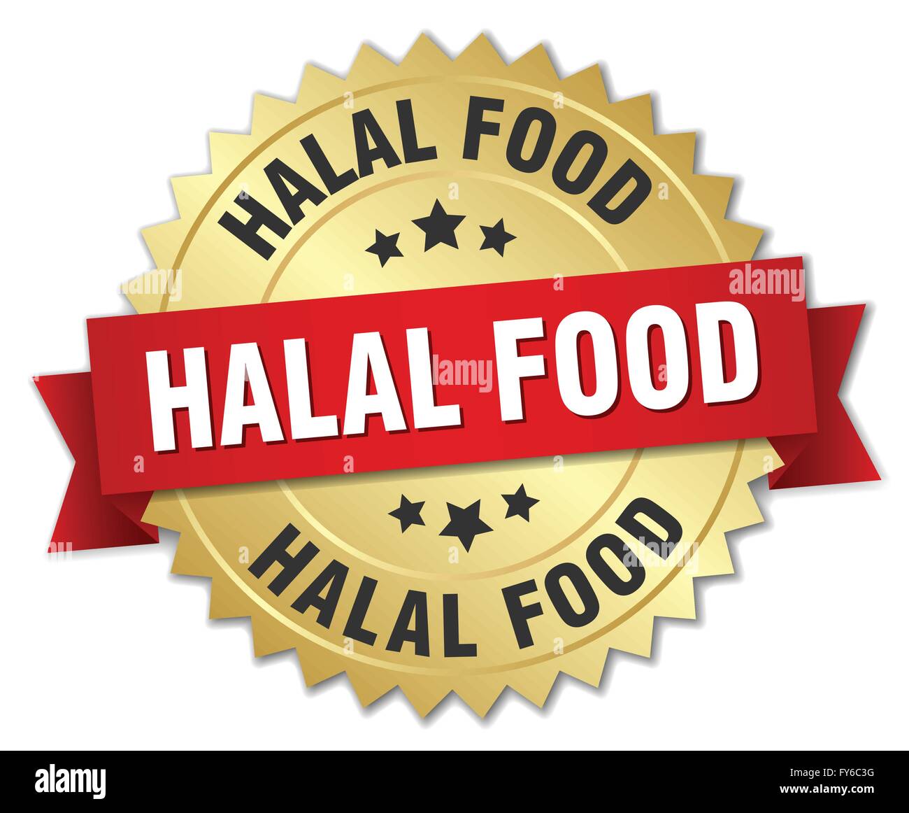 halal food 3d gold badge with red ribbon Stock Vector Image & Art - Alamy