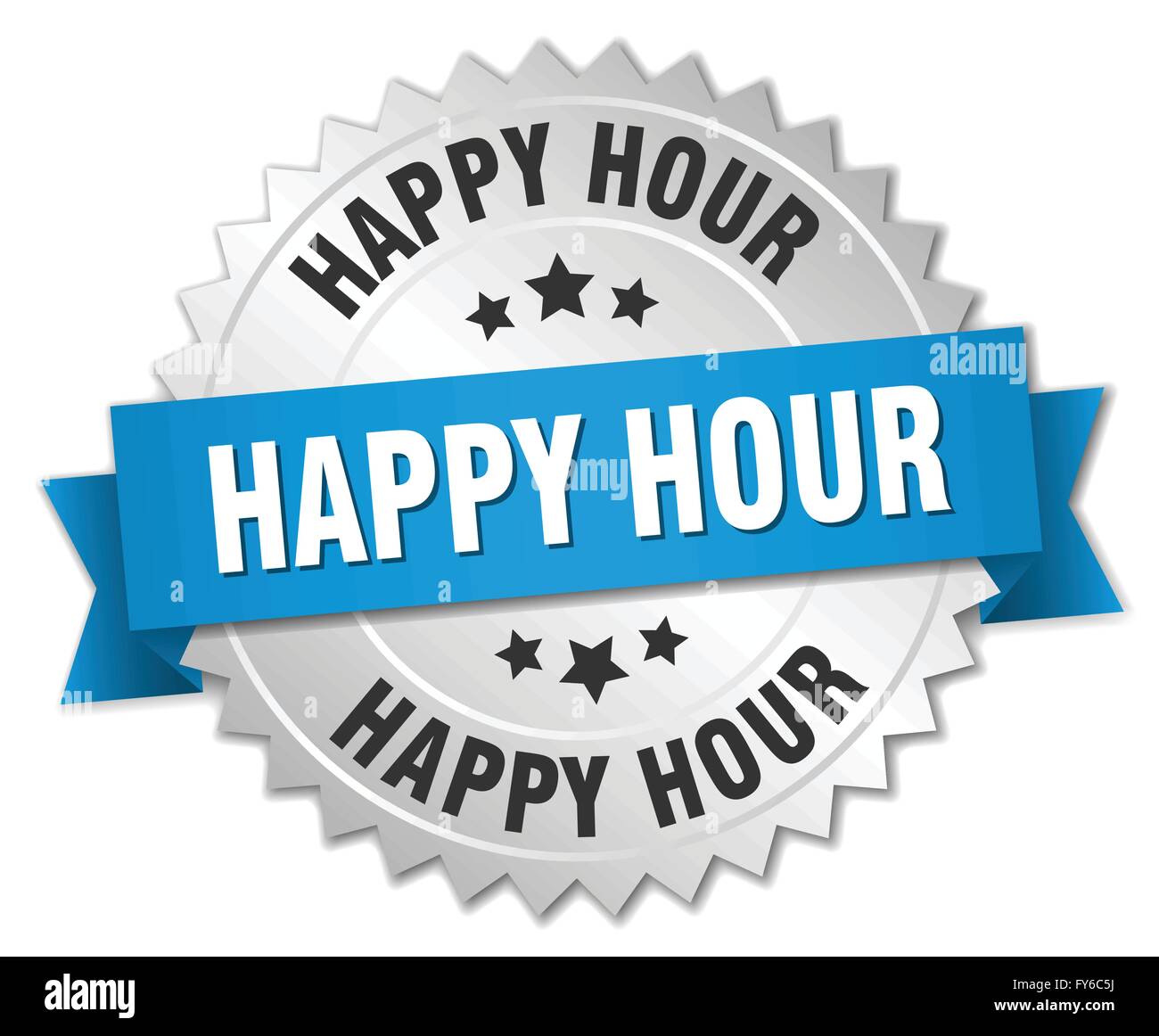 happy hour 3d silver badge with blue ribbon Stock Vector Image & Art ...