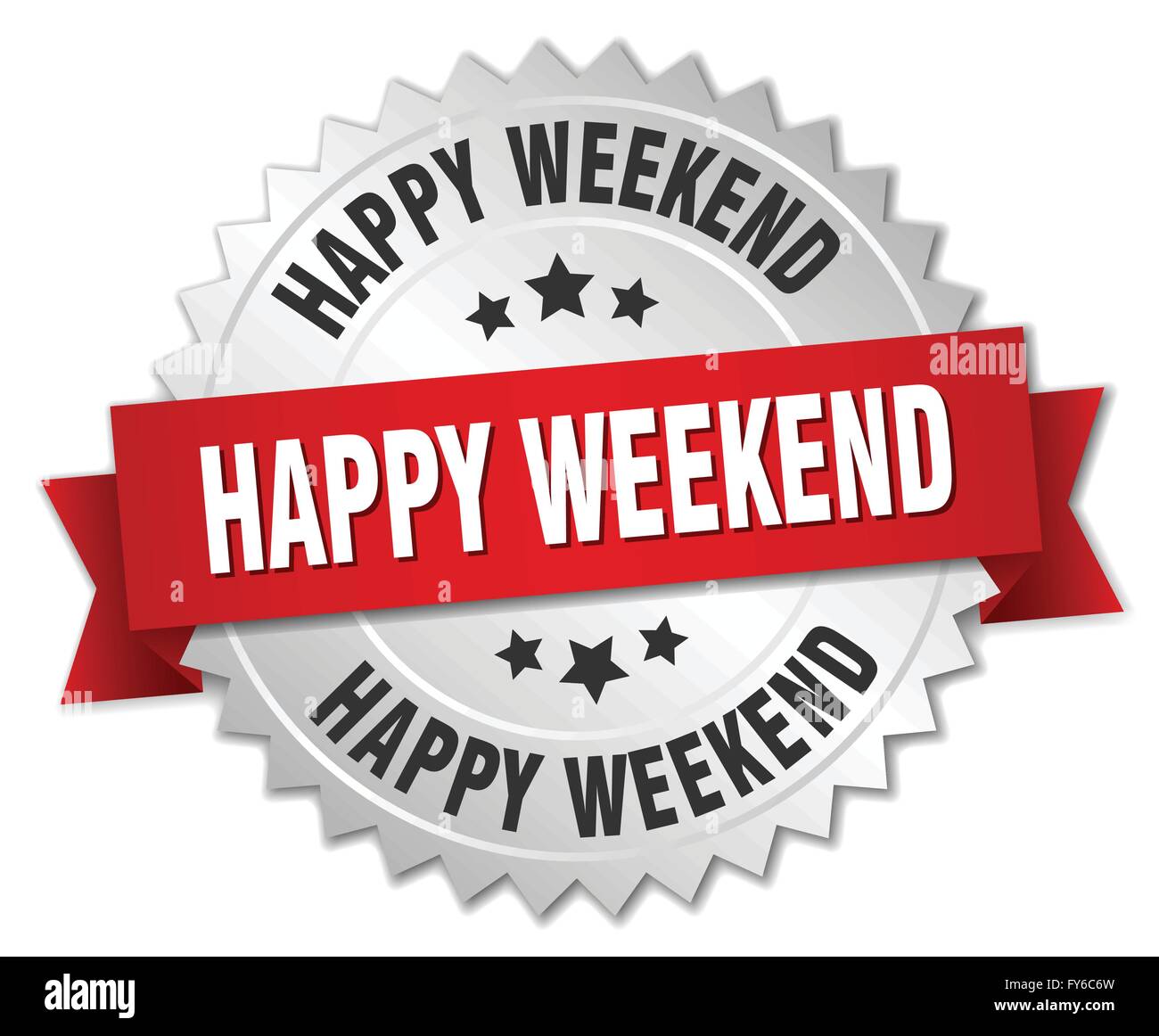 happy weekend 3d silver badge with red ribbon Stock Vector Image & Art ...