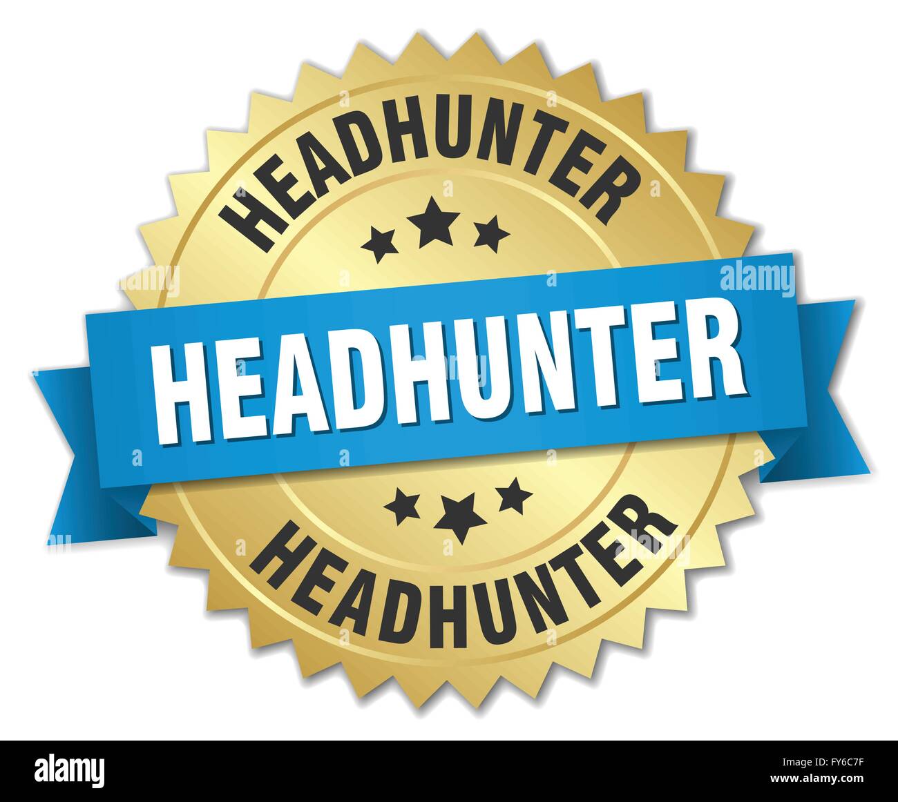 headhunter 3d gold badge with blue ribbon Stock Vector Image & Art - Alamy