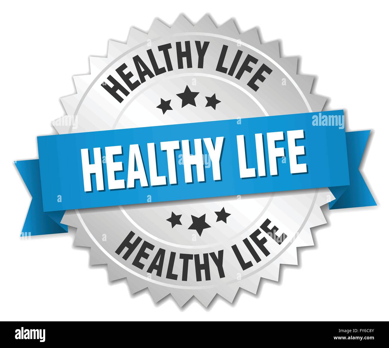 healthy life 3d silver badge with blue ribbon Stock Vector Image & Art ...