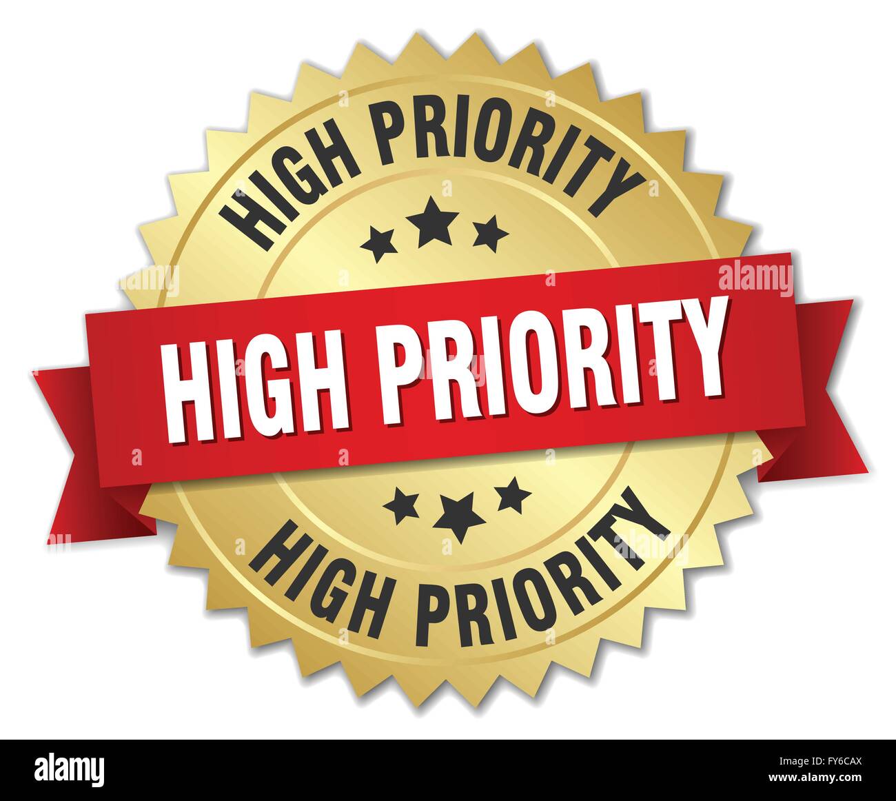 high priority 3d gold badge with red ribbon Stock Vector Image & Art ...