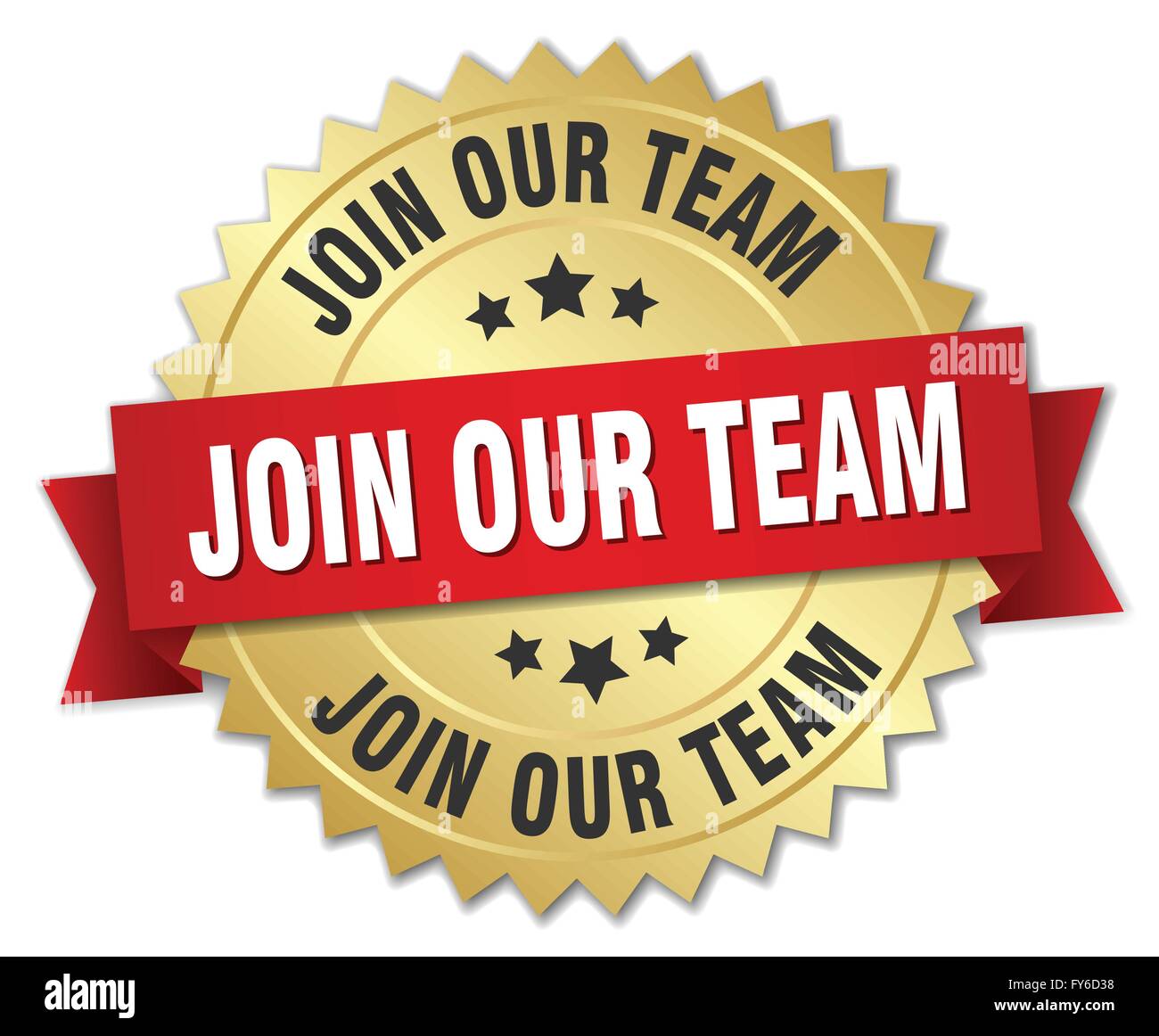 join our team 3d gold badge with red ribbon Stock Vector Image & Art ...