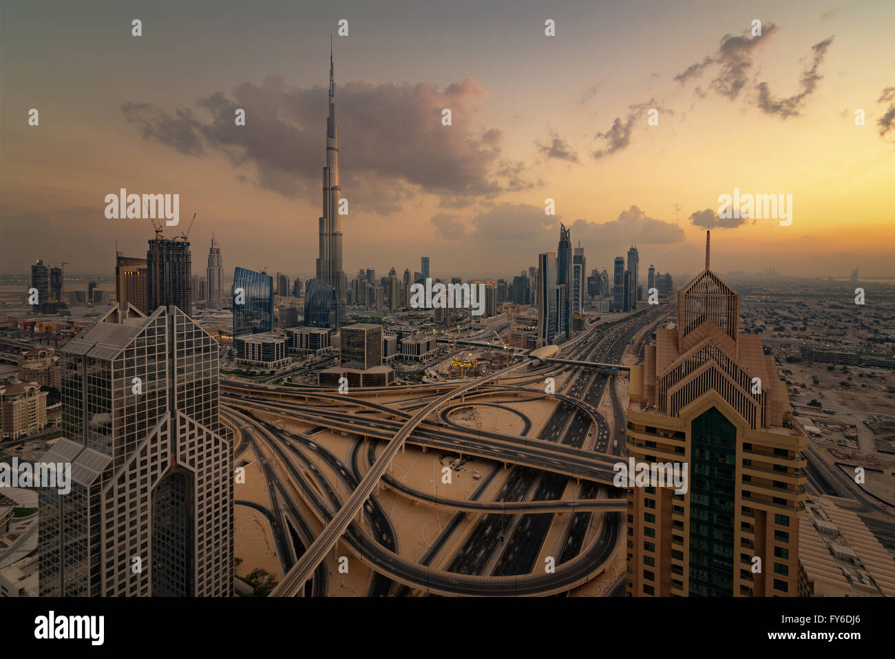 Burj Khalifa & Dubai Downtown Towers in the Sunset Stock Photo - Alamy