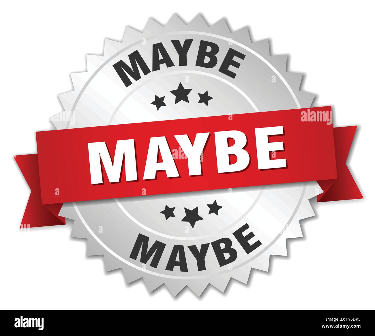 maybe 3d silver badge with red ribbon Stock Vector Image & Art - Alamy