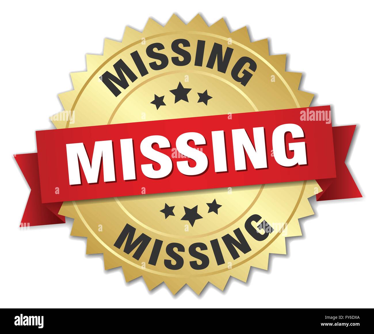missing 3d gold badge with red ribbon Stock Vector Image & Art - Alamy
