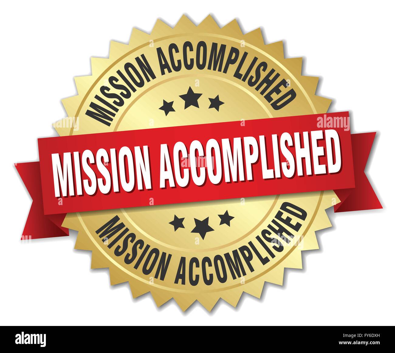 mission accomplished 3d gold badge with red ribbon Stock Vector Image ...