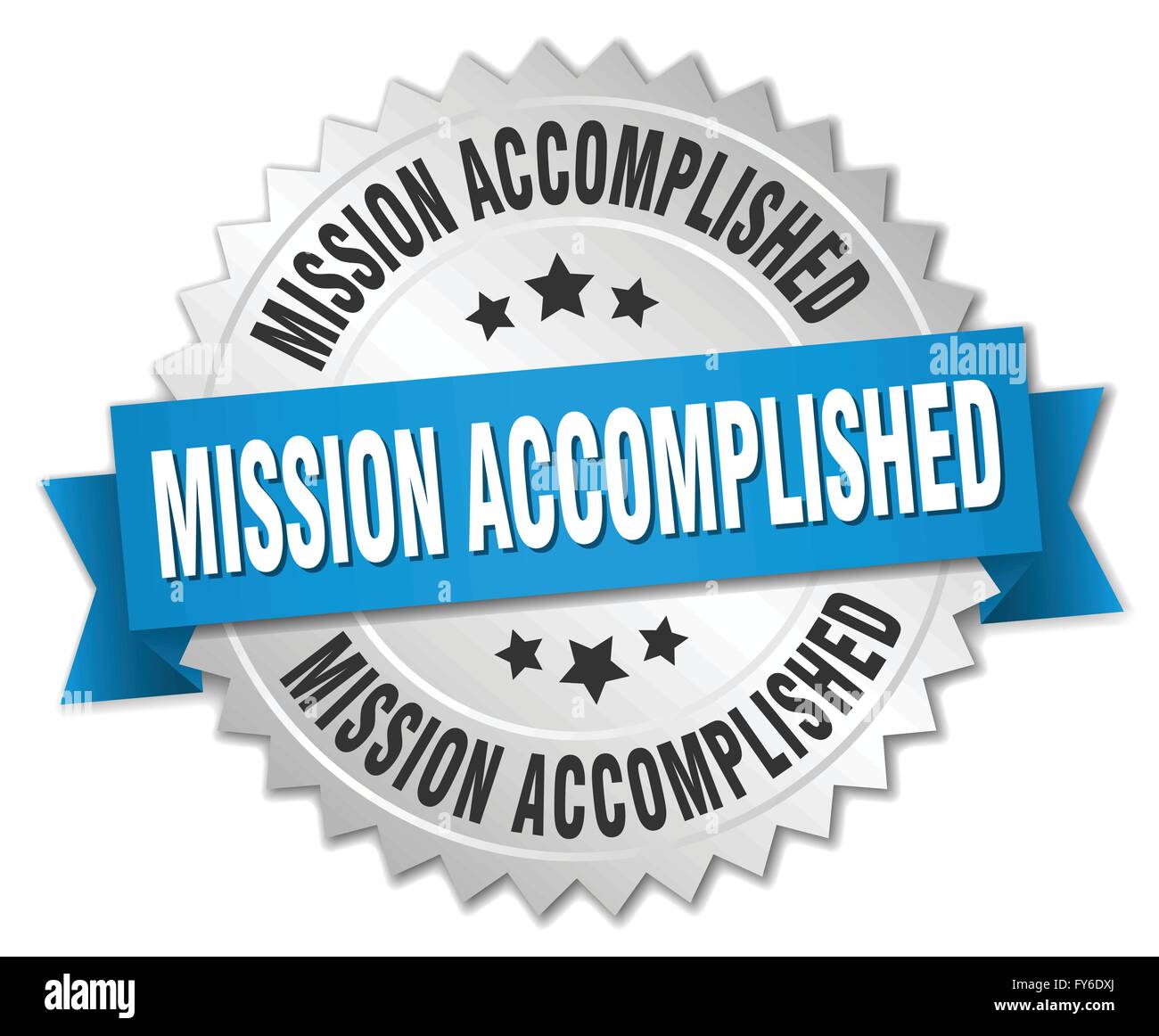 mission accomplished 3d silver badge with blue ribbon Stock Vector ...
