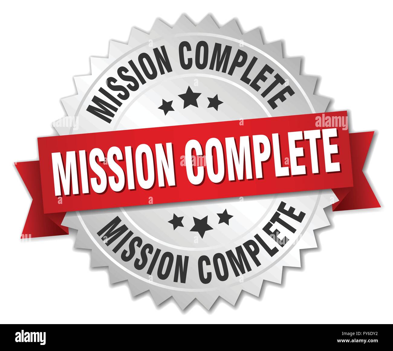 mission complete 3d silver badge with red ribbon Stock Vector Image ...