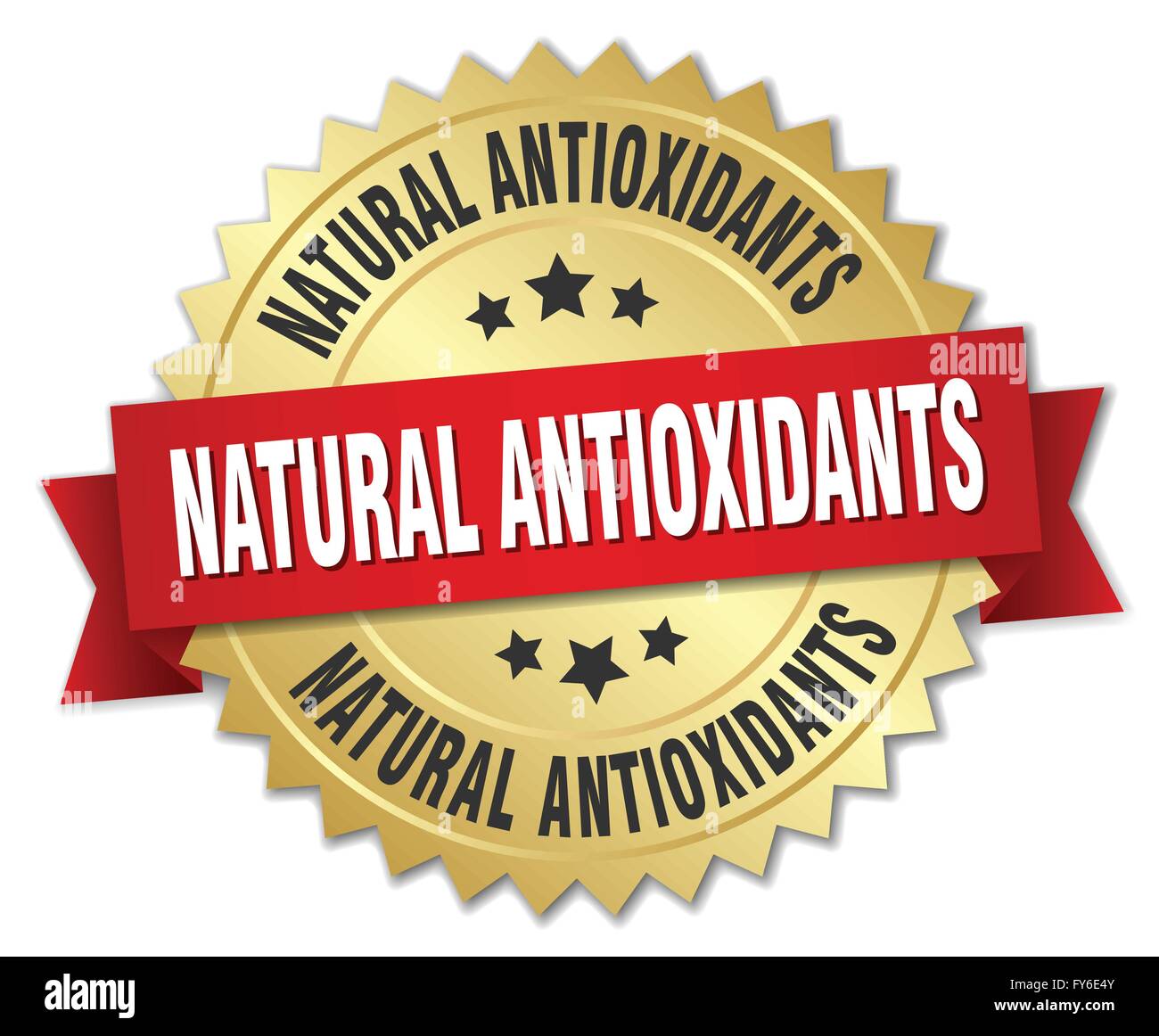 natural antioxidants 3d gold badge with red ribbon Stock Vector Image ...