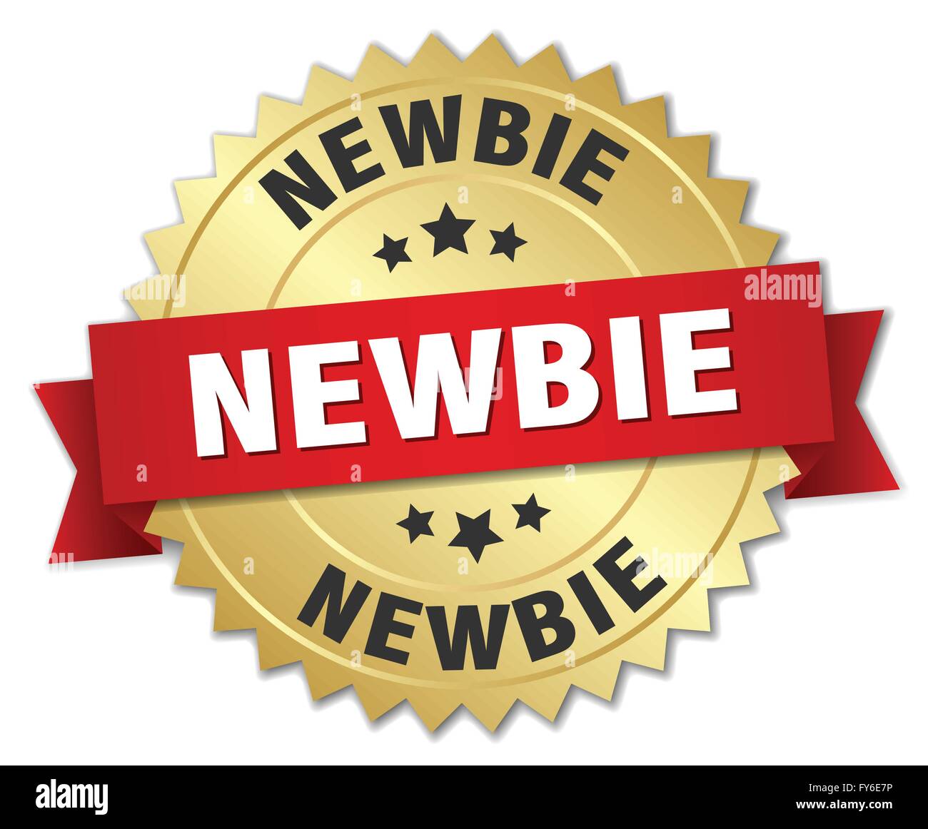 newbie 3d gold badge with red ribbon Stock Vector Image & Art - Alamy