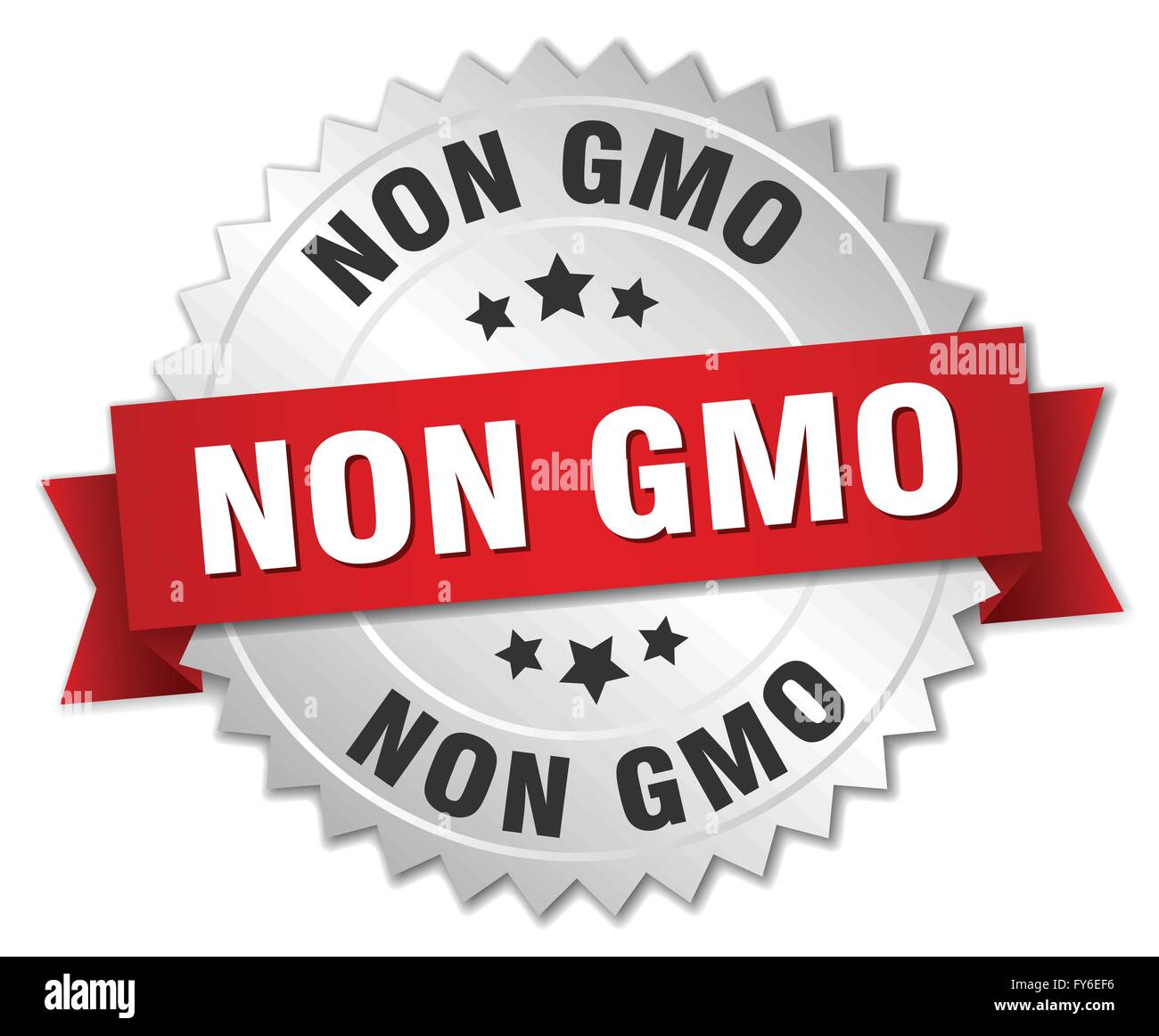 non gmo 3d silver badge with red ribbon Stock Vector Image & Art - Alamy
