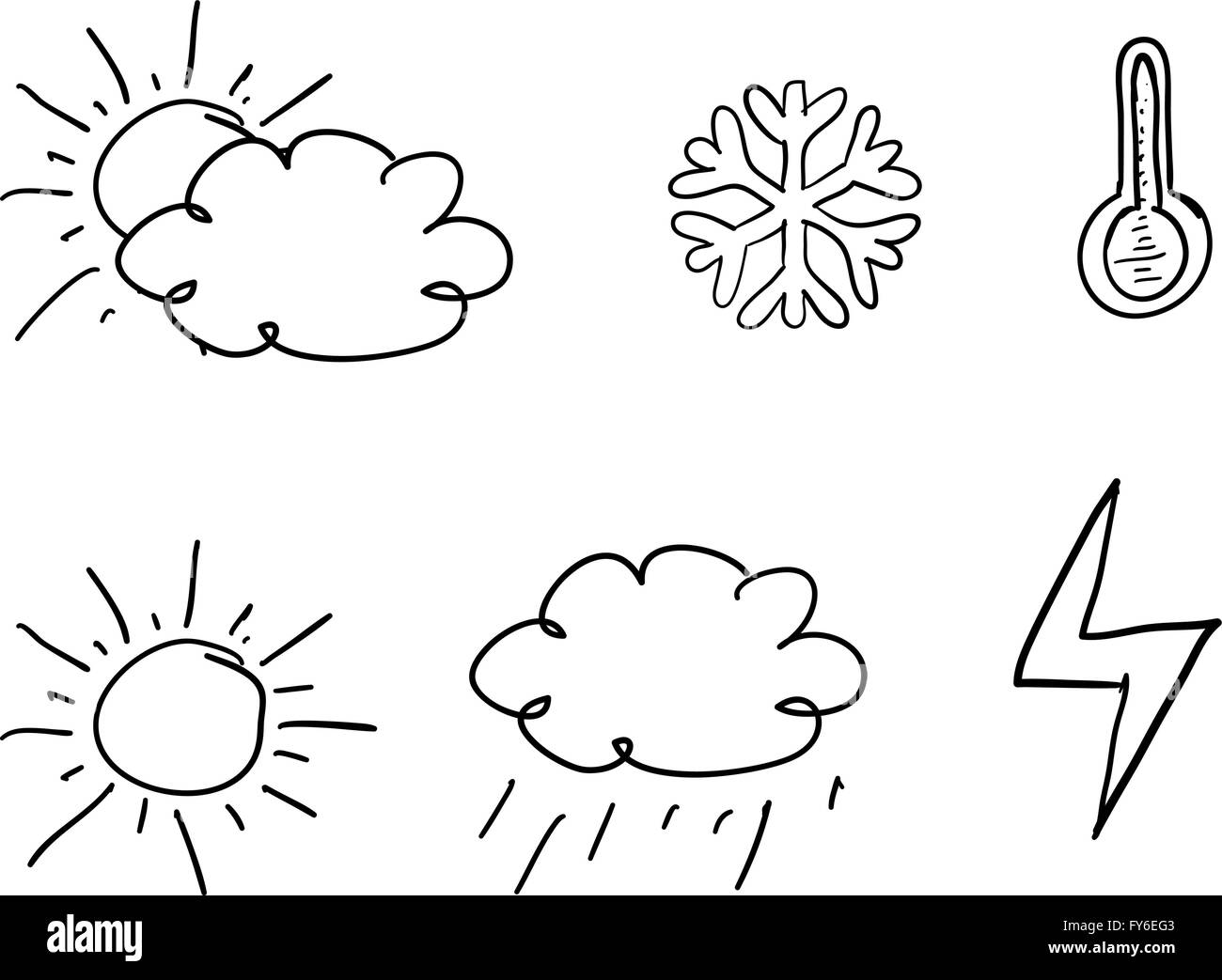 Weather icons hand drawn rain sun Cut Out Stock Images & Pictures - Alamy