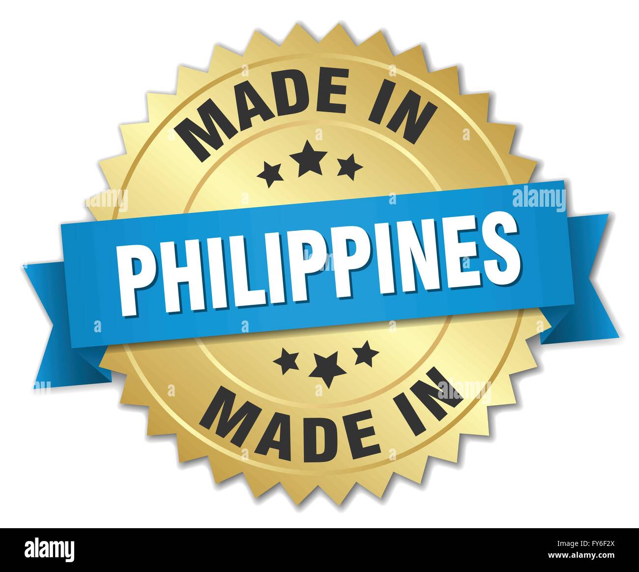 made in Philippines gold badge with blue ribbon Stock Vector Image ...