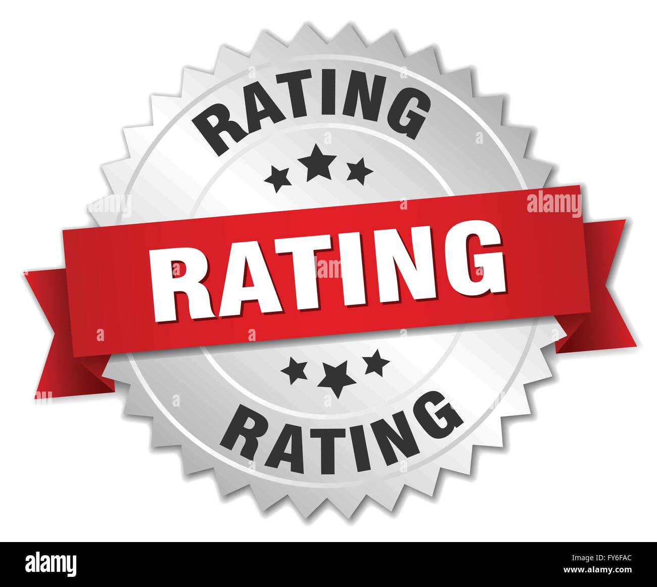 rating 3d silver badge with red ribbon Stock Vector Image & Art - Alamy
