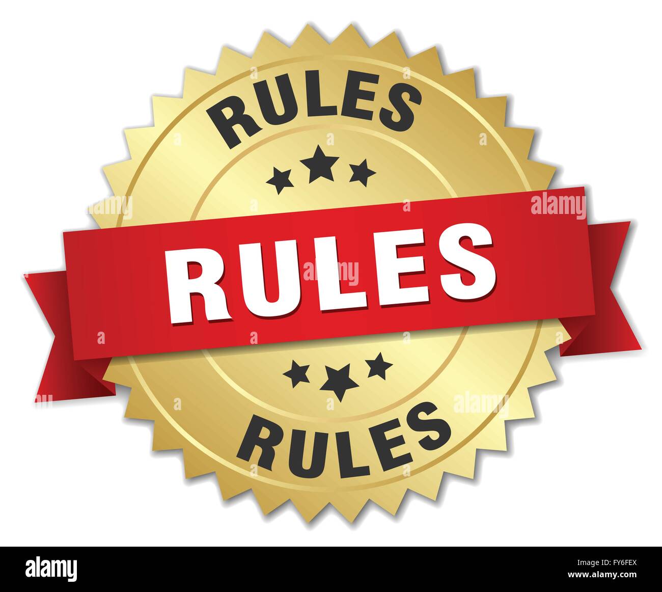 rules 3d gold badge with red ribbon Stock Vector Image & Art - Alamy