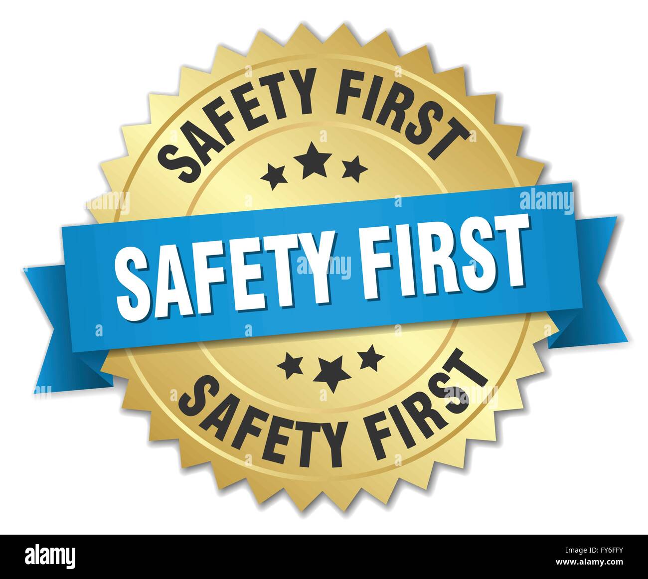safety first 3d gold badge with blue ribbon Stock Vector Image & Art ...