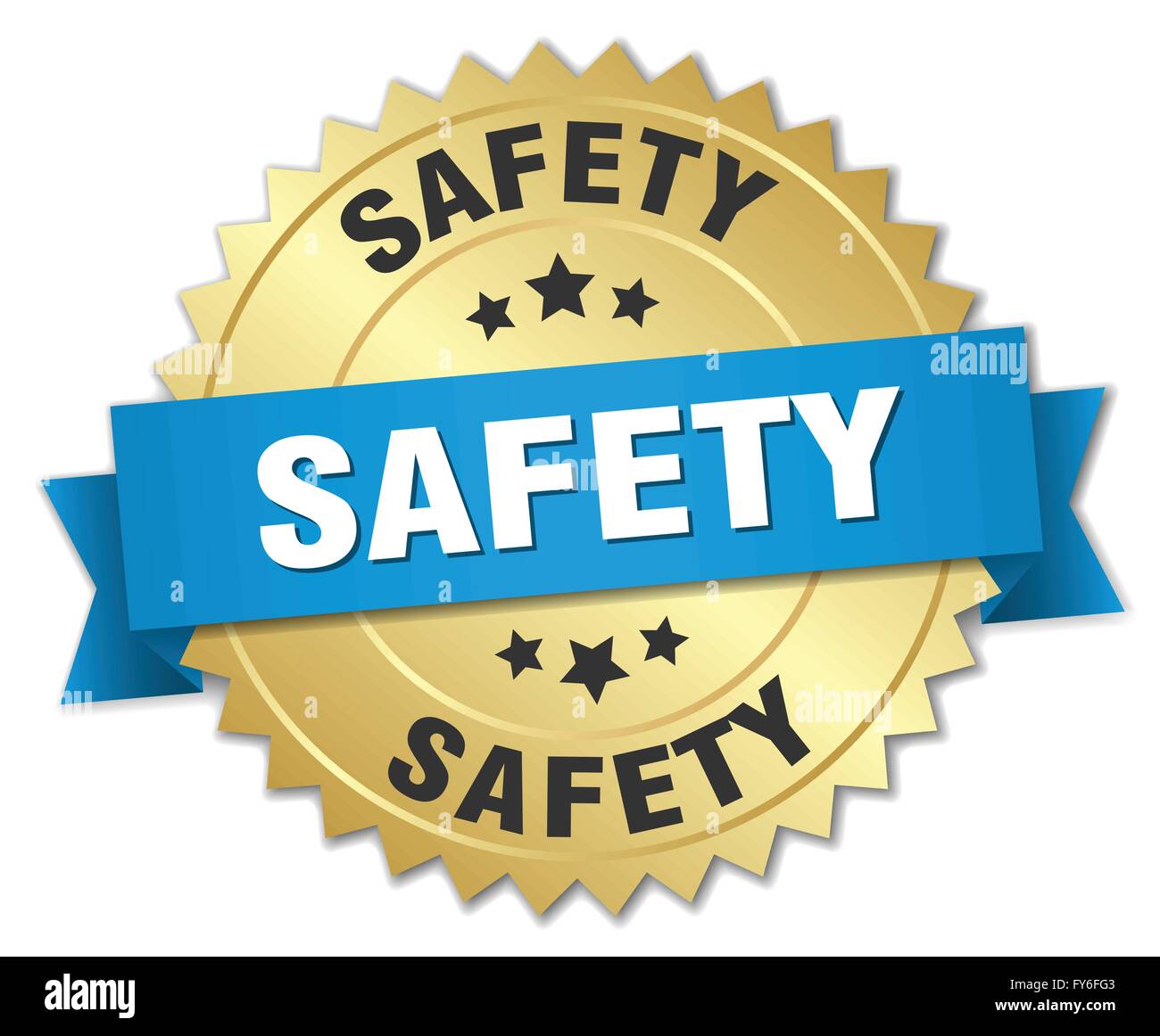safety 3d gold badge with blue ribbon Stock Vector Image & Art - Alamy