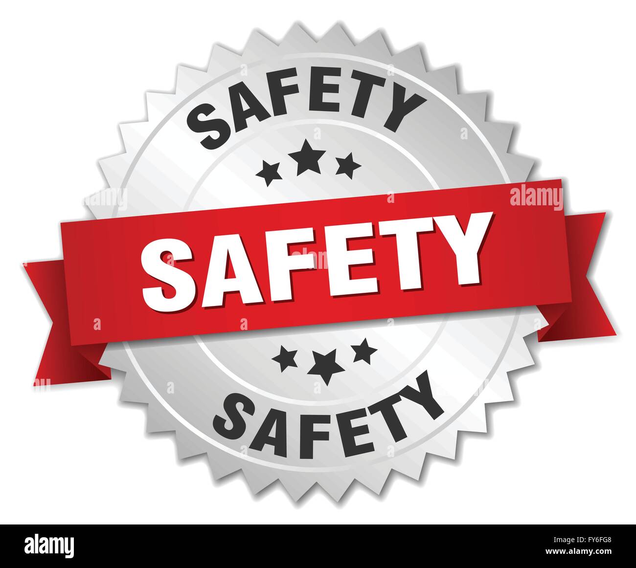 safety 3d silver badge with red ribbon Stock Vector Image & Art - Alamy