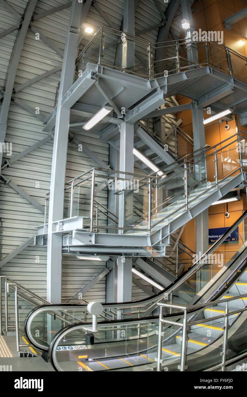 View of three escalators platforms Stock Photo - Alamy