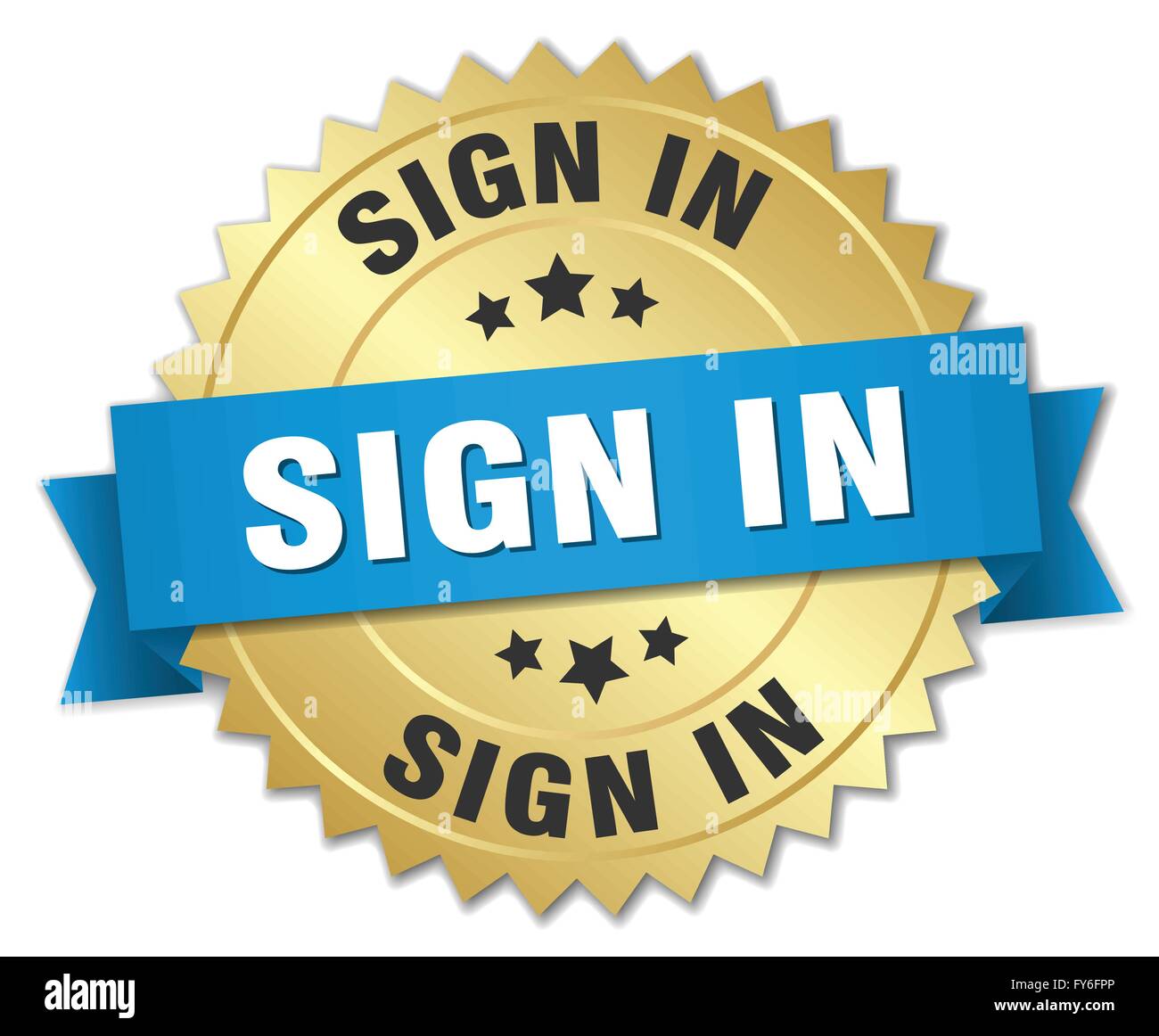sign in 3d gold badge with blue ribbon Stock Vector Image & Art - Alamy
