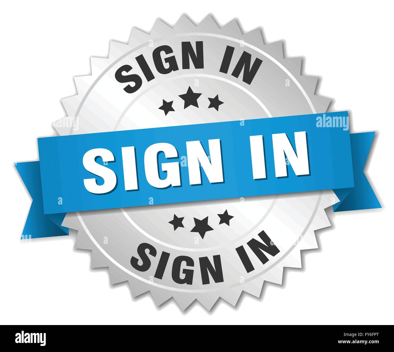sign in 3d silver badge with blue ribbon Stock Vector Image & Art - Alamy