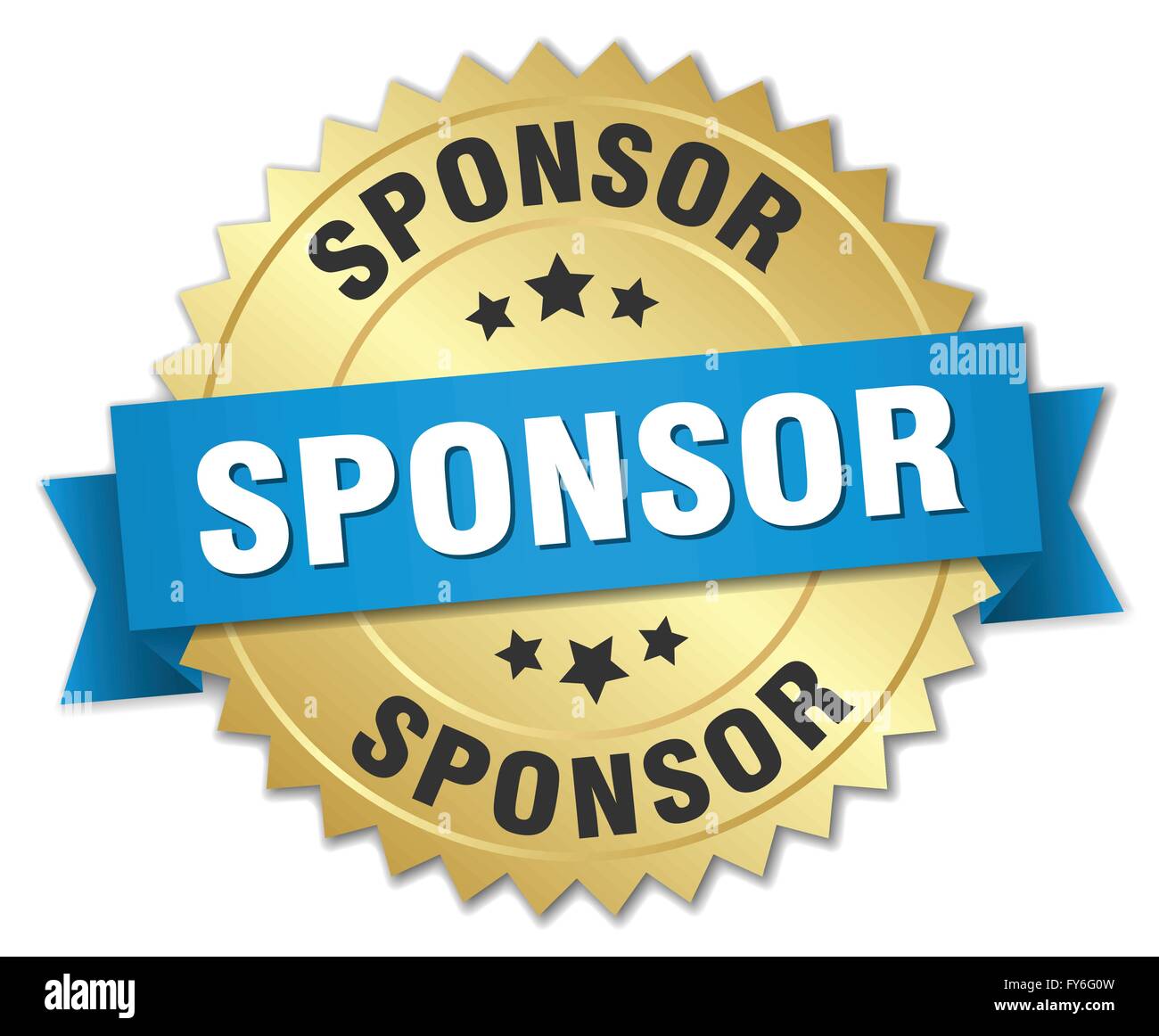 sponsor 3d gold badge with blue ribbon Stock Vector Image & Art - Alamy