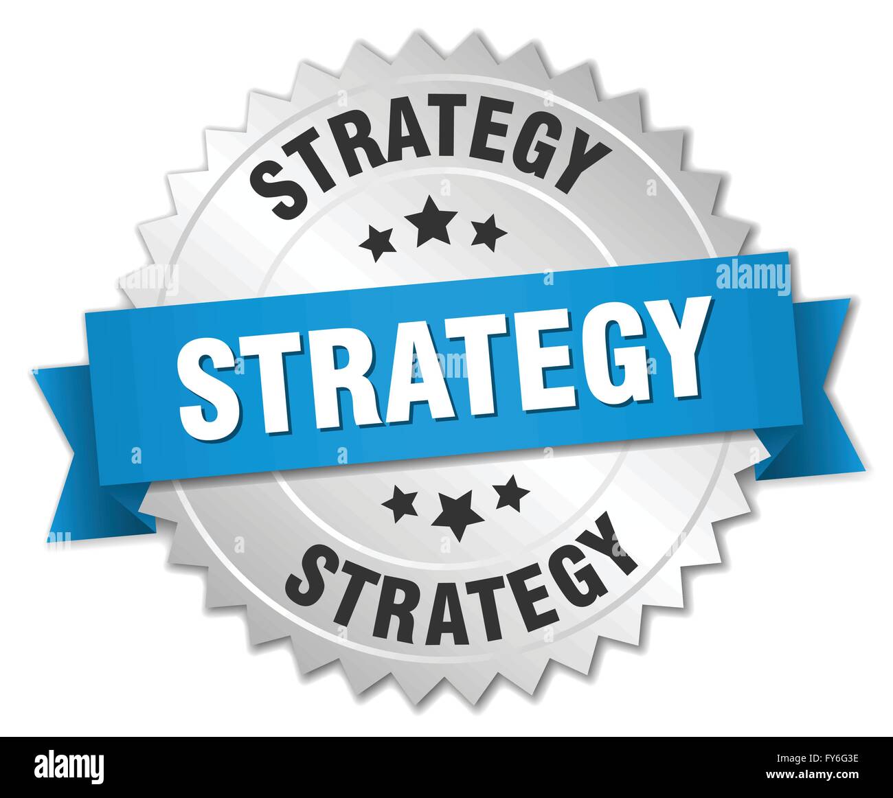strategy 3d silver badge with blue ribbon Stock Vector Image & Art - Alamy