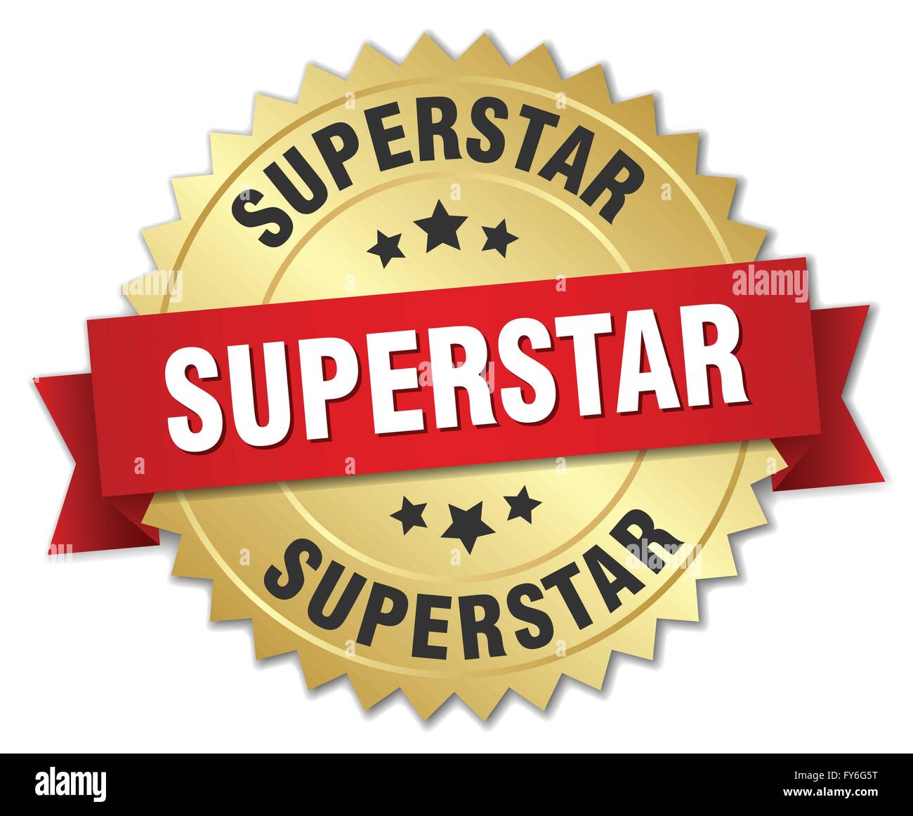 superstar 3d gold badge with red ribbon Stock Vector Image & Art - Alamy