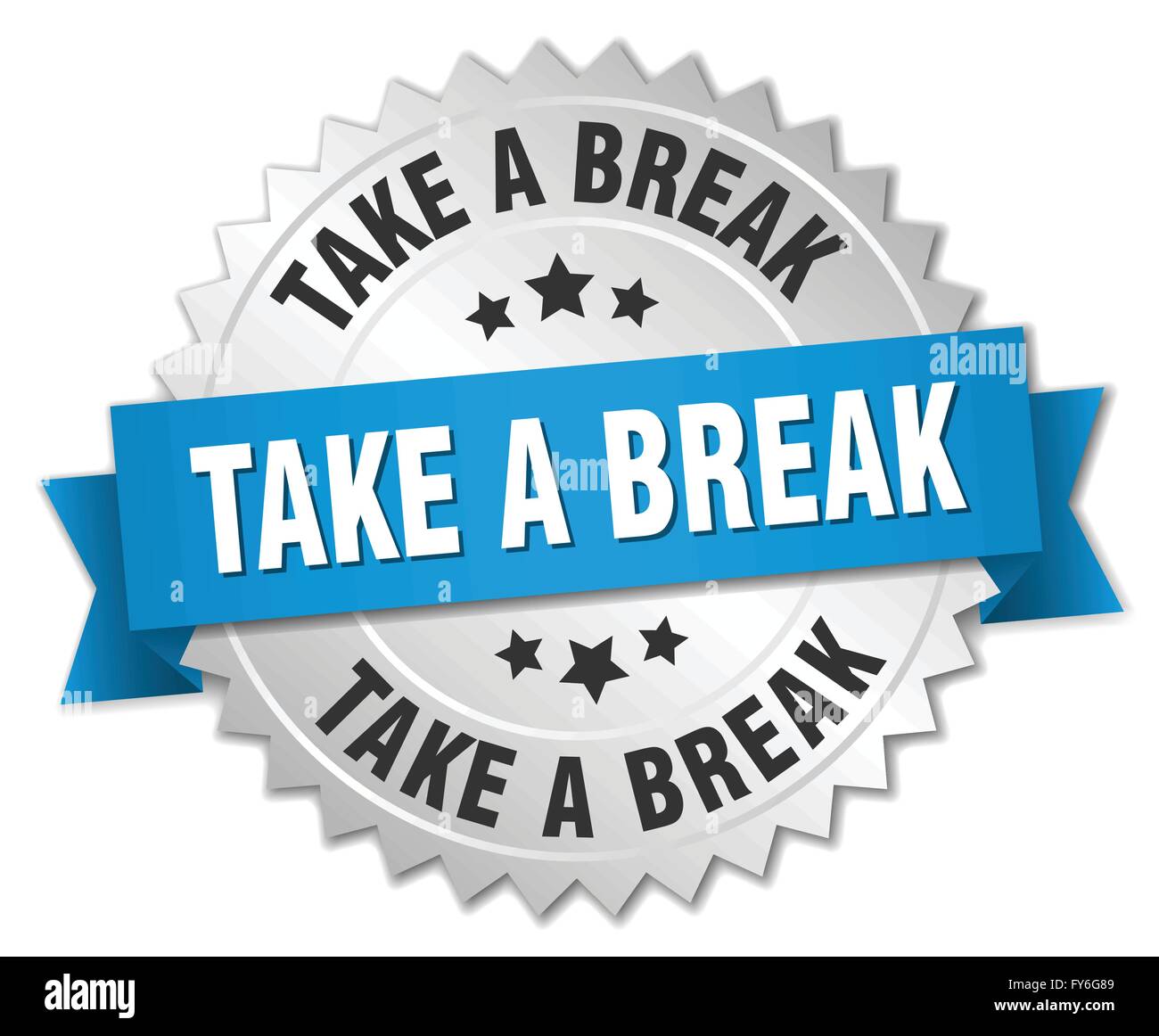 take a break 3d silver badge with blue ribbon Stock Vector Image & Art ...