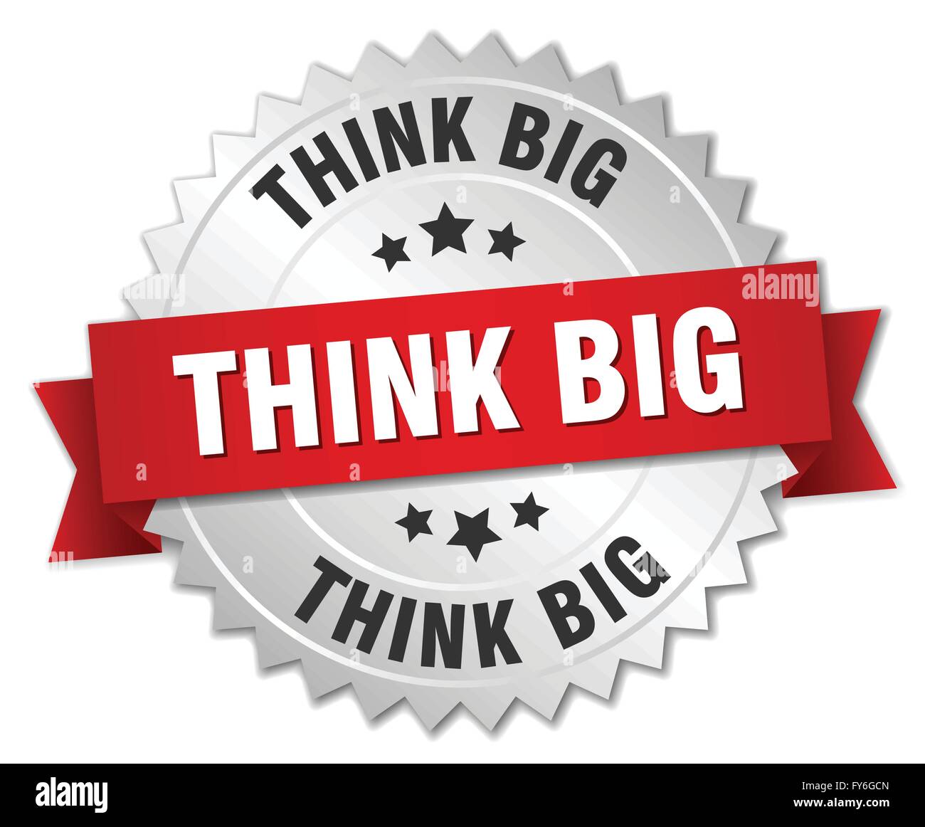 think big 3d silver badge with red ribbon Stock Vector Image & Art - Alamy