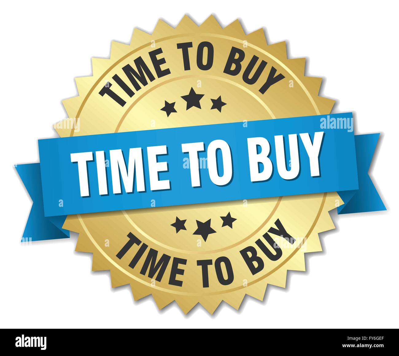 time to buy 3d gold badge with blue ribbon Stock Vector Image & Art - Alamy