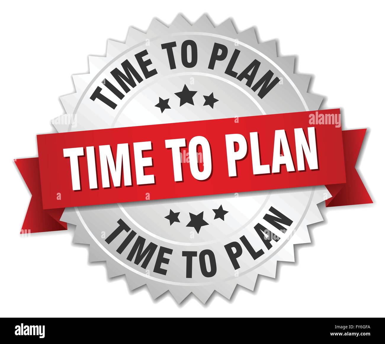 time to plan 3d silver badge with red ribbon Stock Vector Image & Art ...