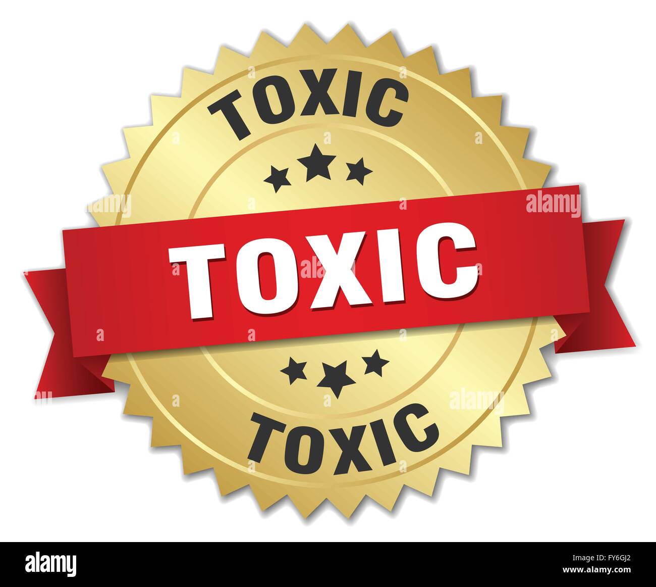 toxic 3d gold badge with red ribbon Stock Vector Image & Art - Alamy