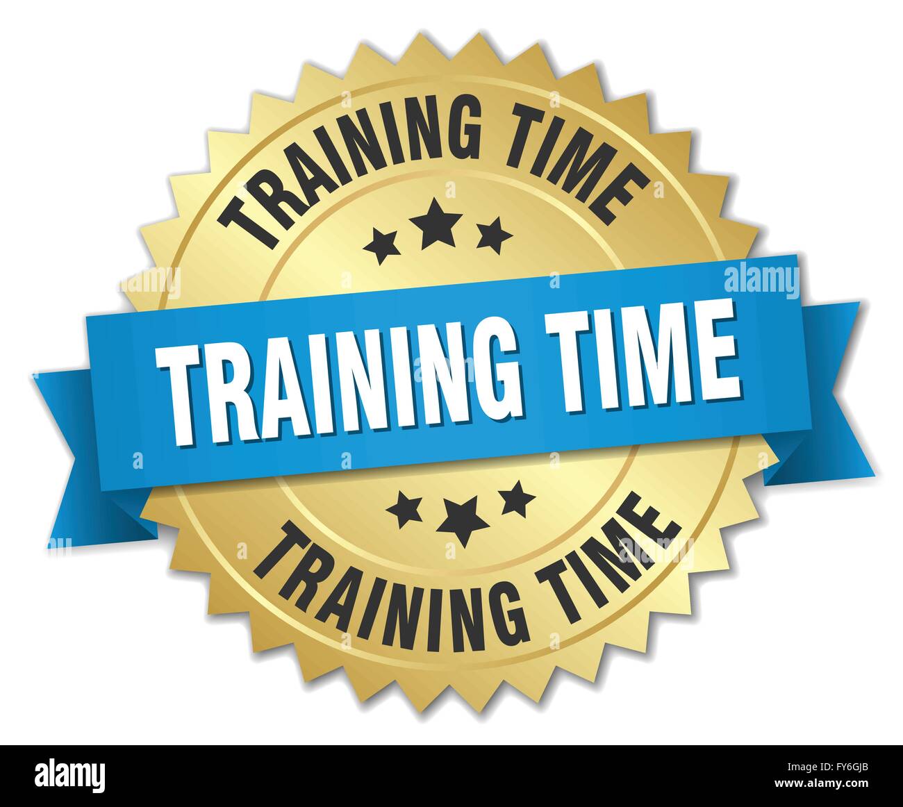 training time 3d gold badge with blue ribbon Stock Vector Image & Art ...
