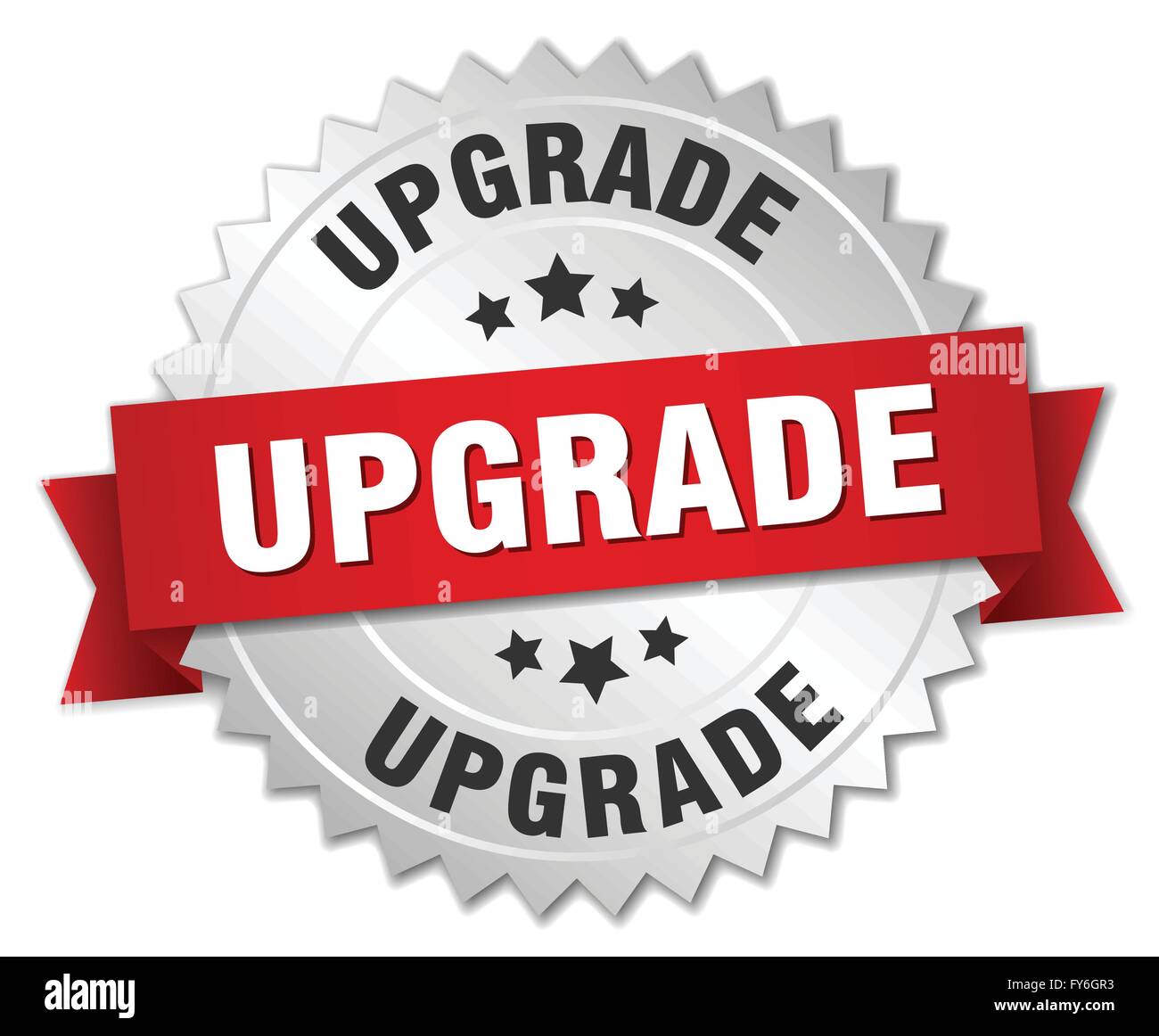 upgrade 3d silver badge with red ribbon Stock Vector Image & Art - Alamy