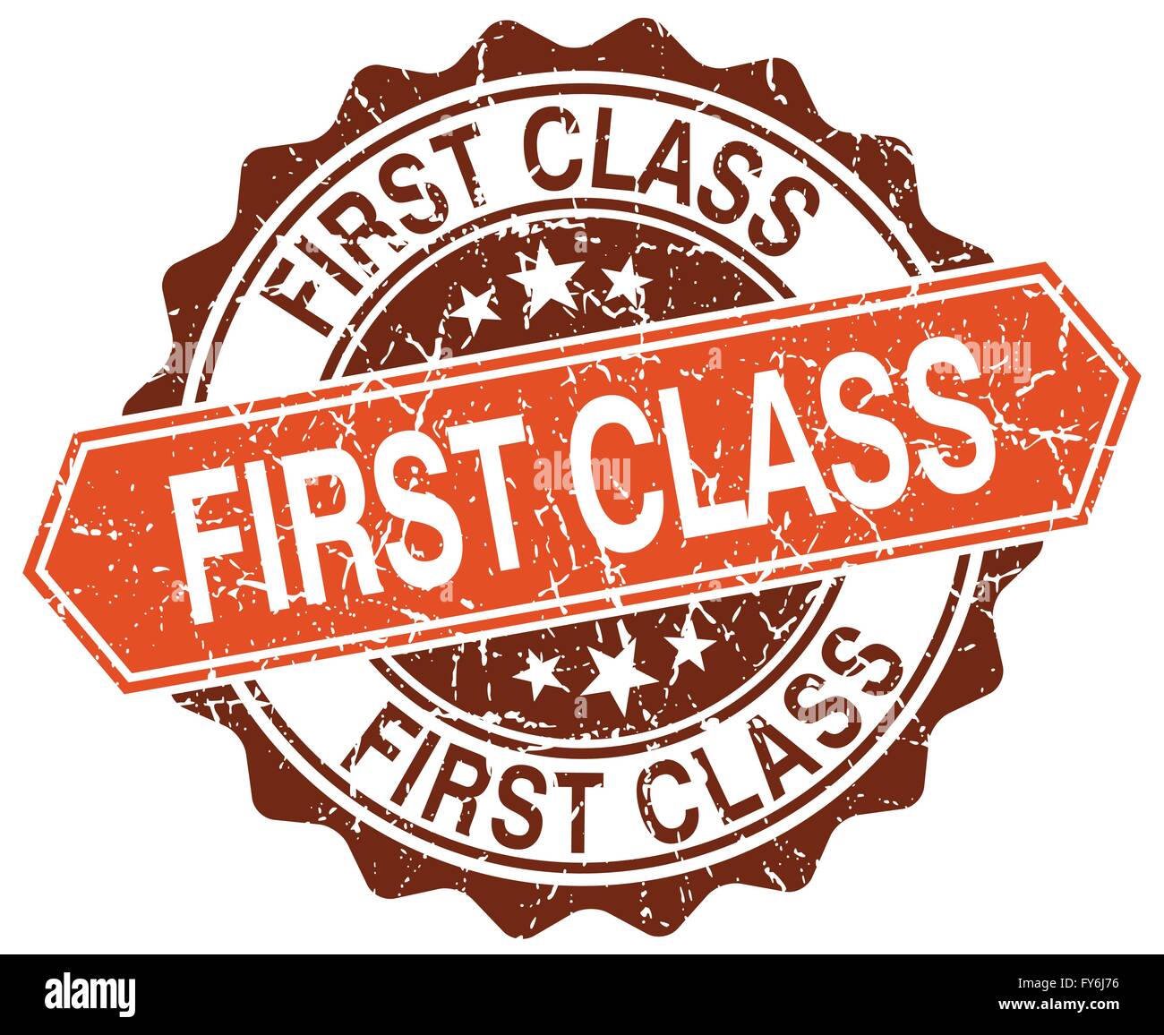 first class orange round grunge stamp on white Stock Vector Image & Art ...