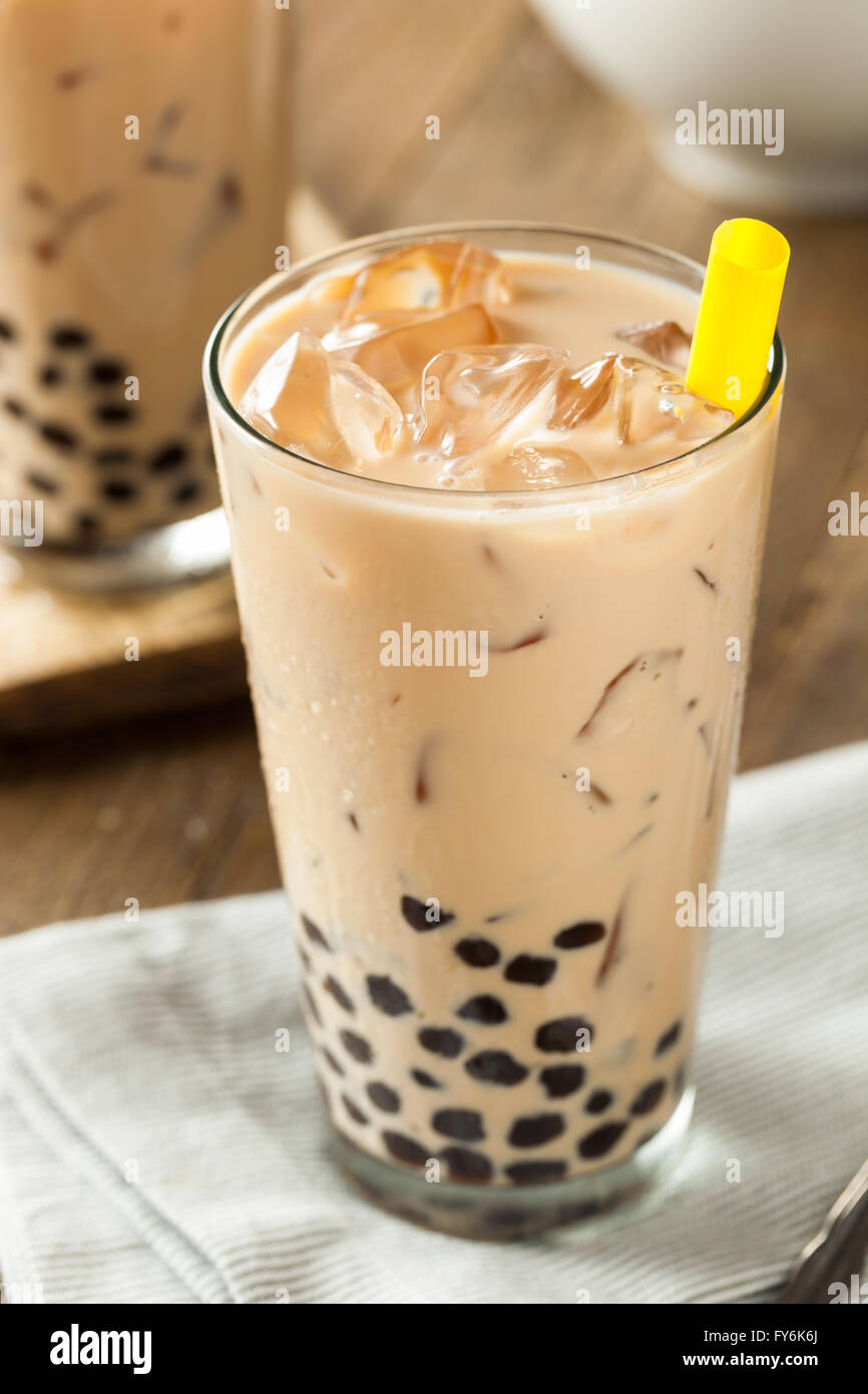Homemade Milk Bubble Tea with Tapioca Pearls Stock Photo - Alamy