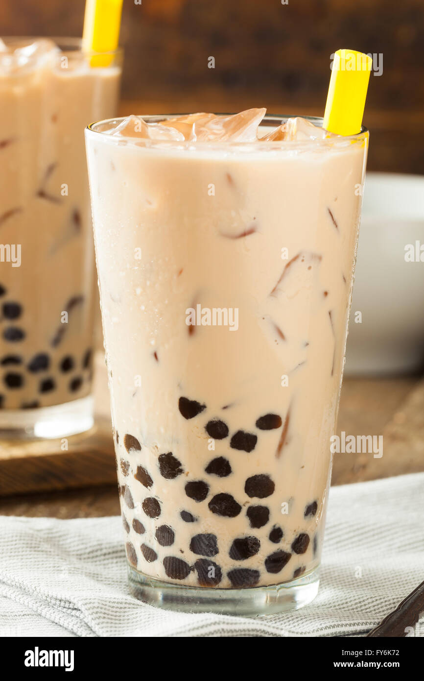 Homemade Milk Bubble Tea with Tapioca Pearls Stock Photo - Alamy