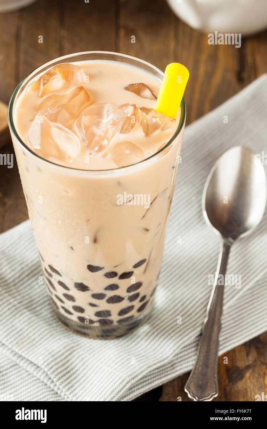 Homemade Milk Bubble Tea with Tapioca Pearls Stock Photo - Alamy