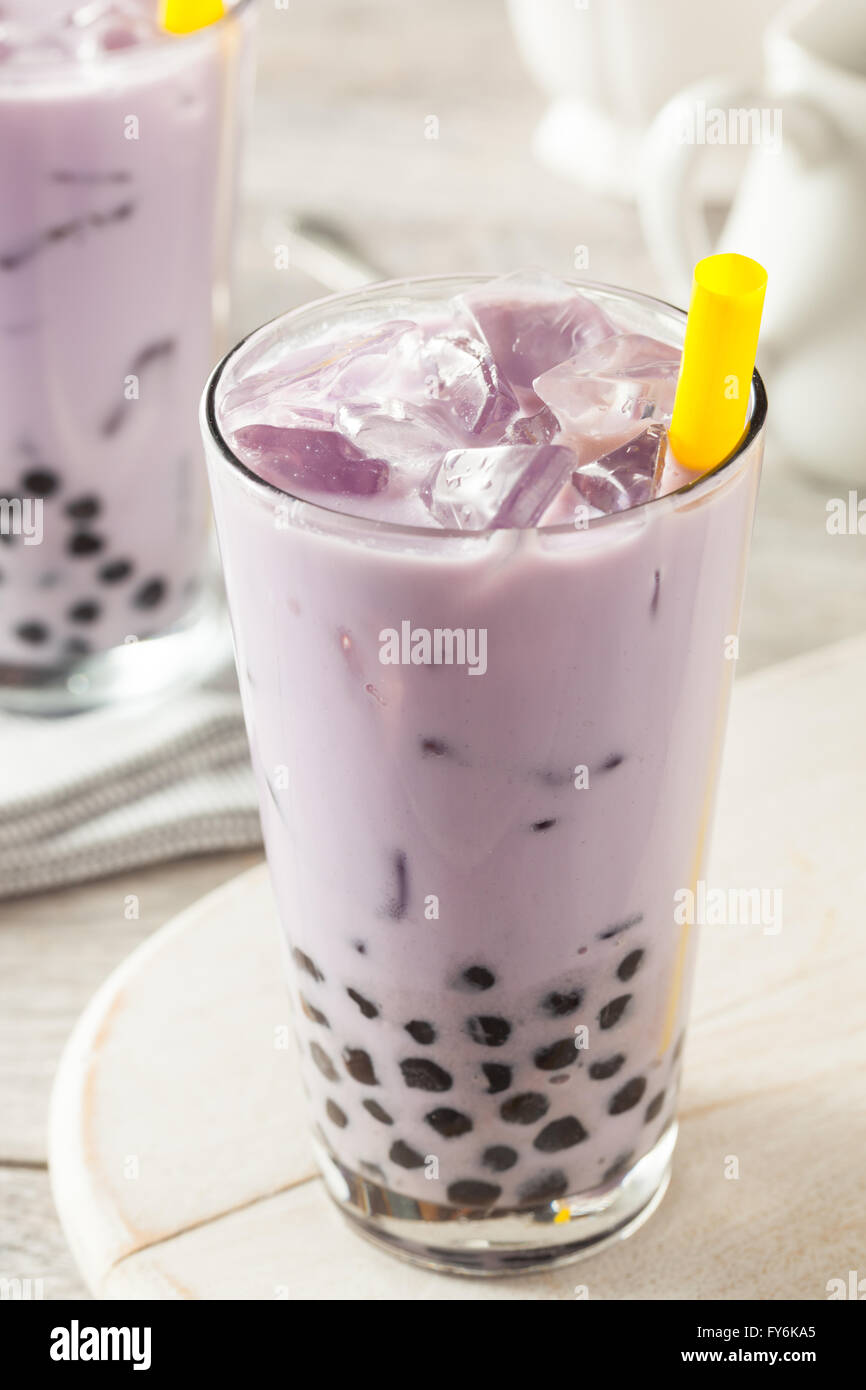 Homemade Taro Milk Bubble Tea with Tapioca Pearls Stock Photo - Alamy