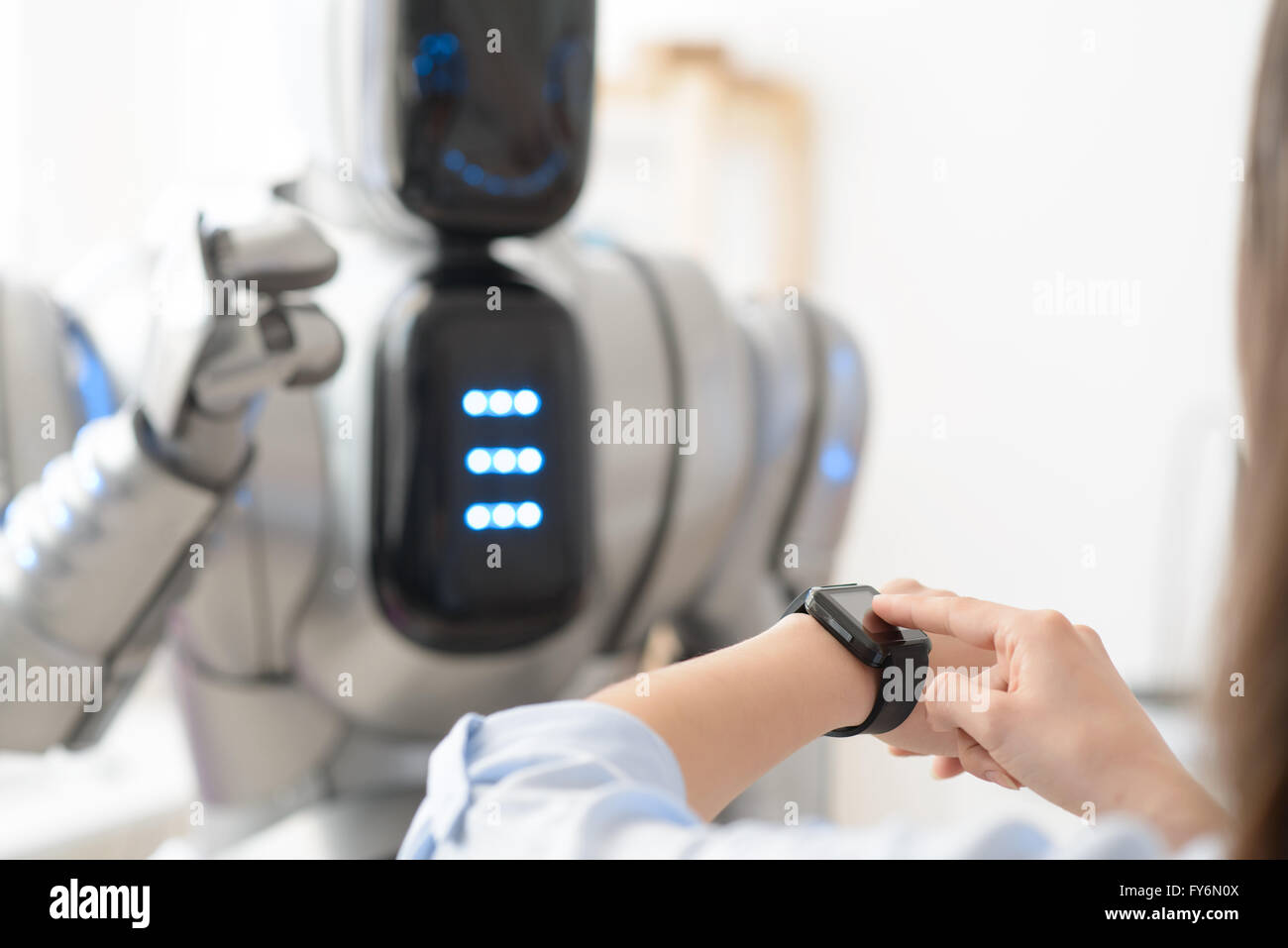 Girl using smart watch wearable hi-res stock photography and images - Alamy