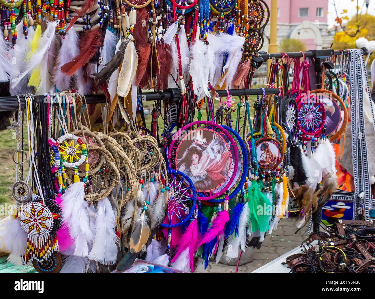 Background with traditional Native American dreams catchers Stock Photo ...