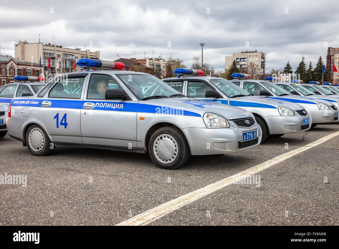 Russian patrol cars of the State Automobile Inspectorate on the ...