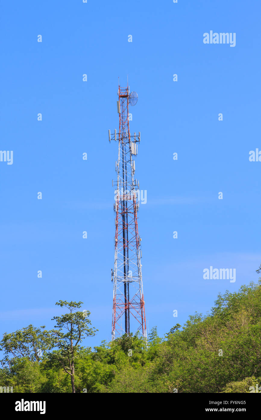Telecommunication tower on mountian and blue sky Stock Photo - Alamy