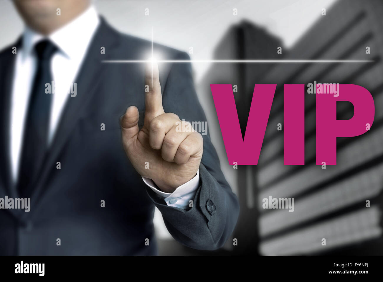 vip touchscreen is operated by businessman Stock Photo - Alamy