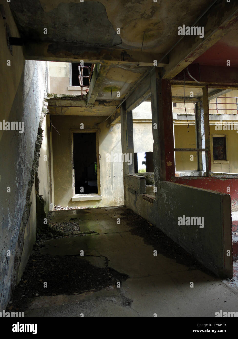 Inside a broken rundown military building on Angel Island in San ...