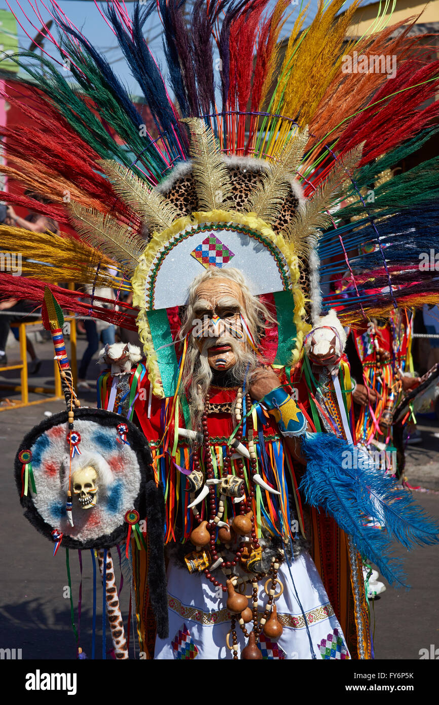 Tobas dancer in traditional Andean costume performing at the annual ...